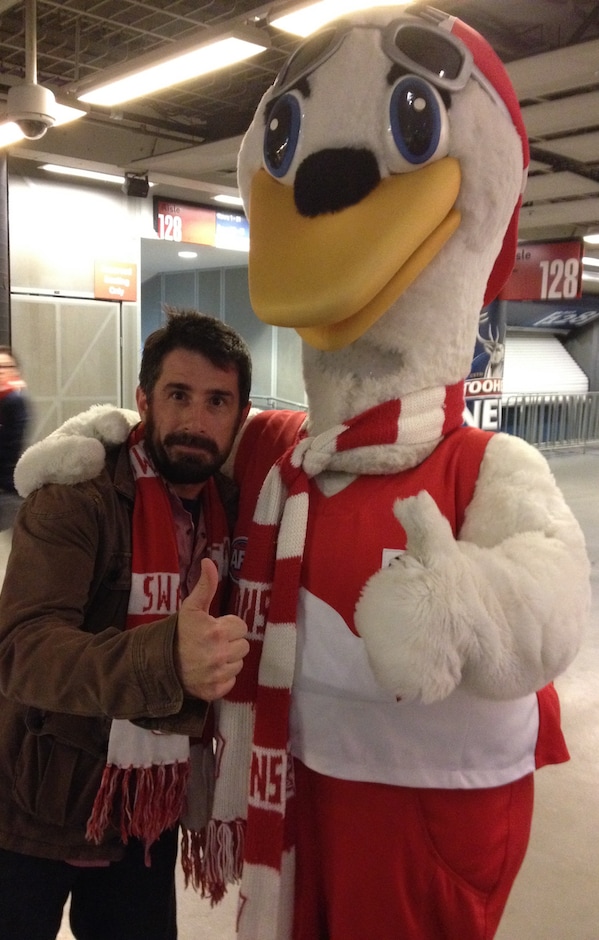 A wildly animated Swans fan