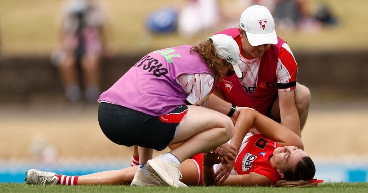 Swan pounds turf in agony after nasty collision